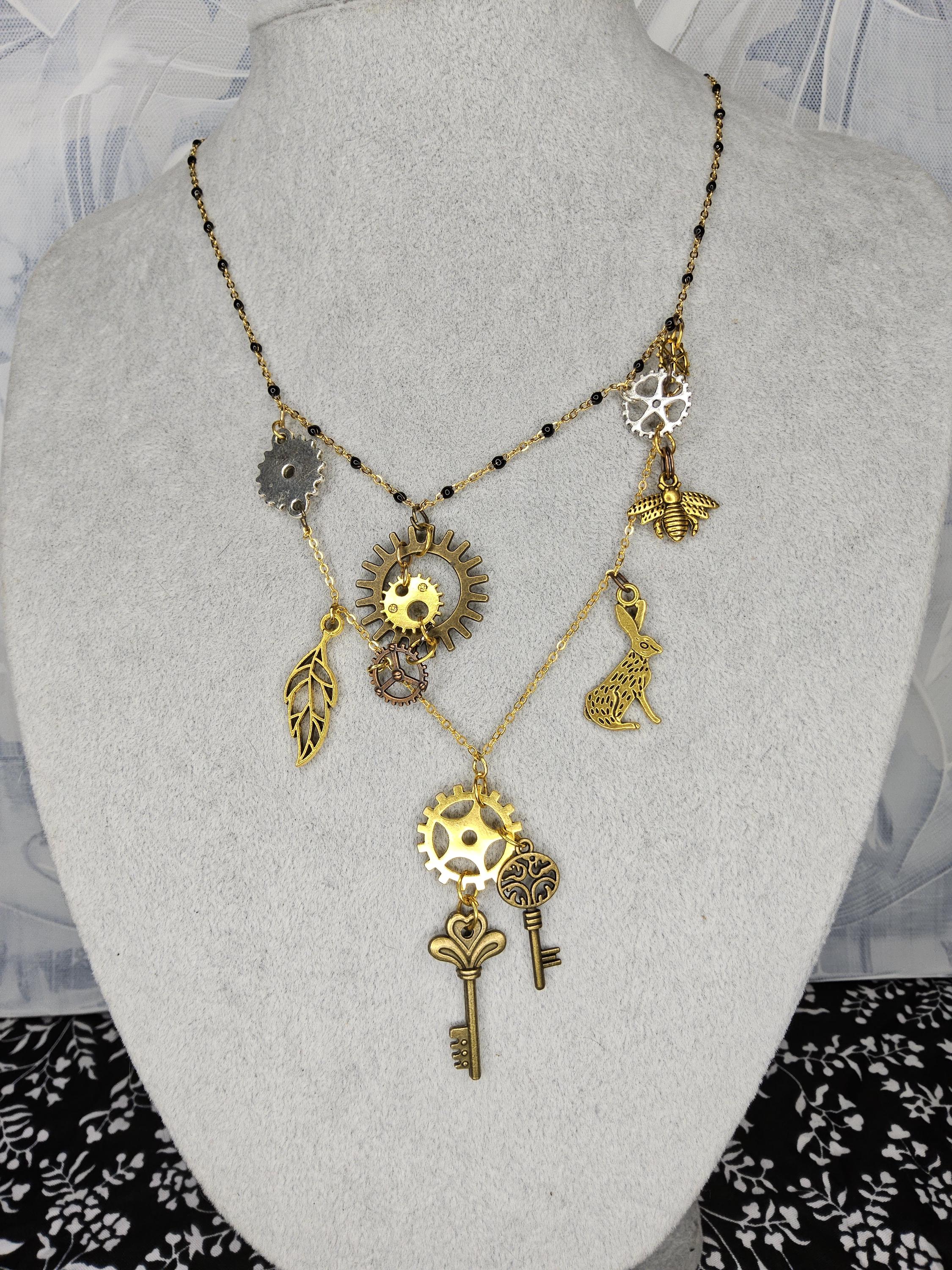 Steampunk Gears, Keys, Chain and Charm 2 Tier Layered Necklace - Etsy