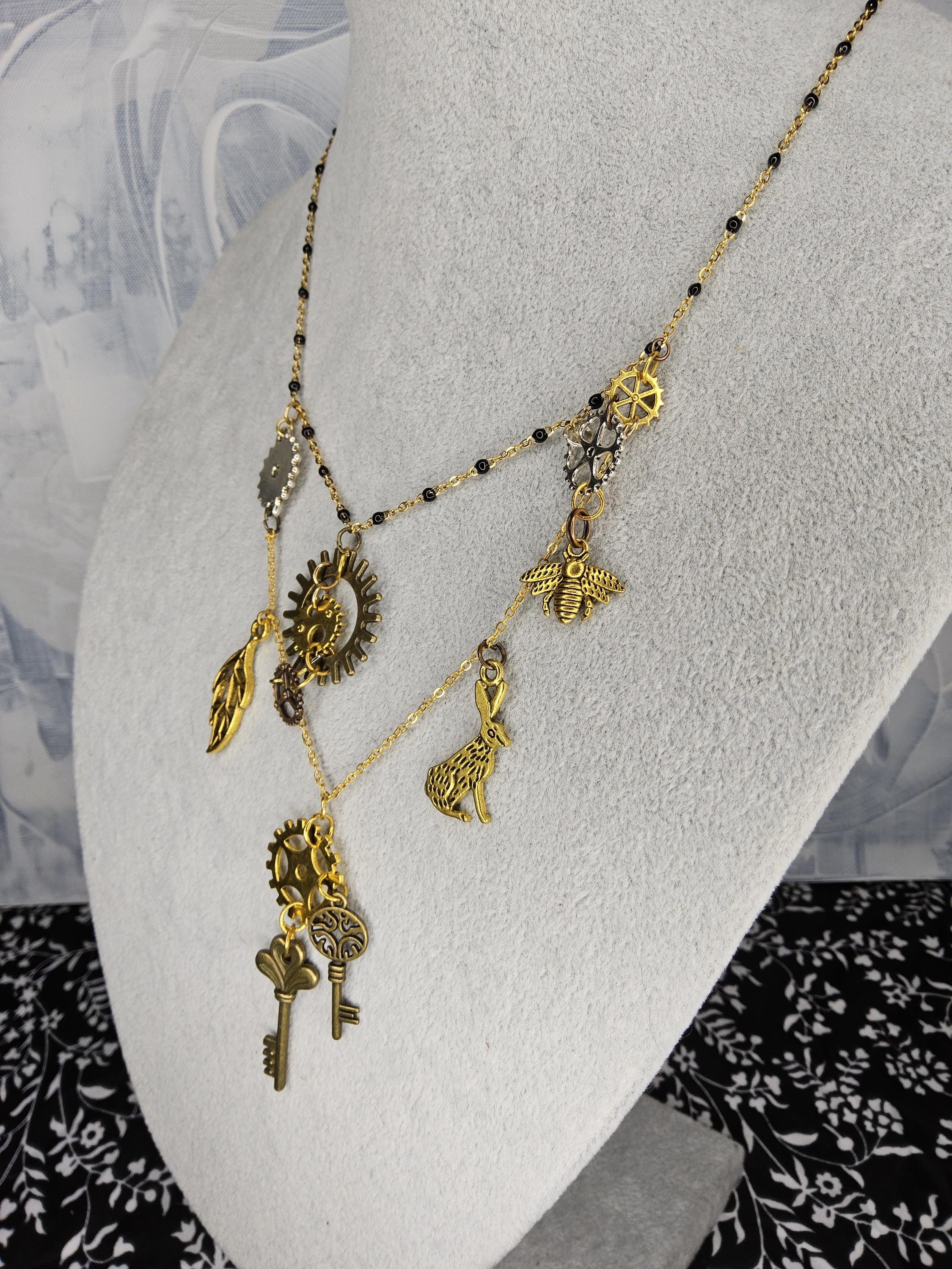 Steampunk Gears, Keys, Chain and Charm 2 Tier Layered Necklace - Etsy