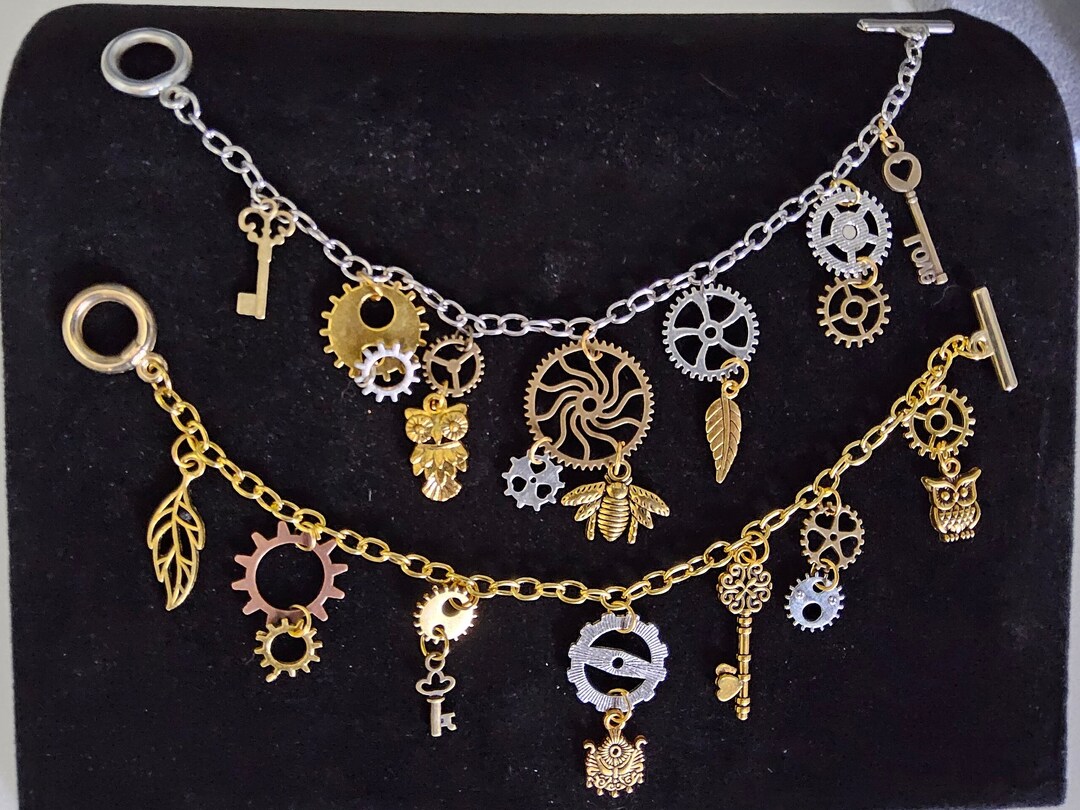 Steampunk Gears, Keys, Chain and Charm Dangle Bracelet - Etsy