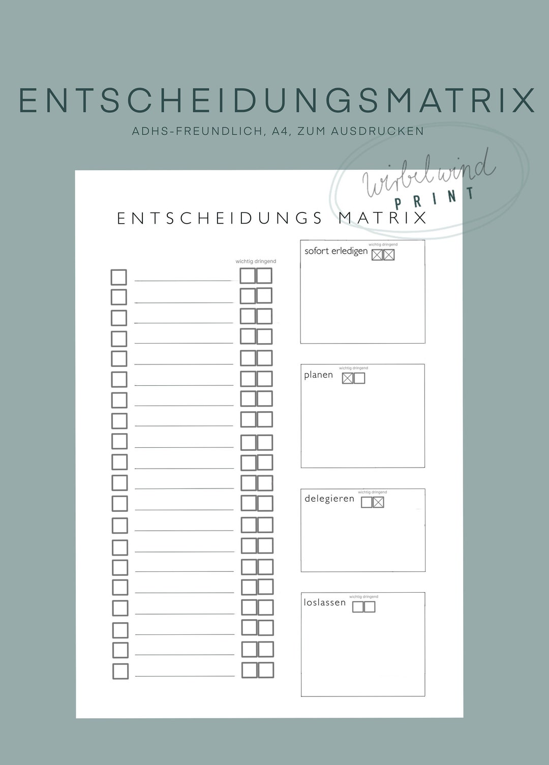Clear, Adhd-friendly Decision Matrix, Priority Finder: Minimal, German ...