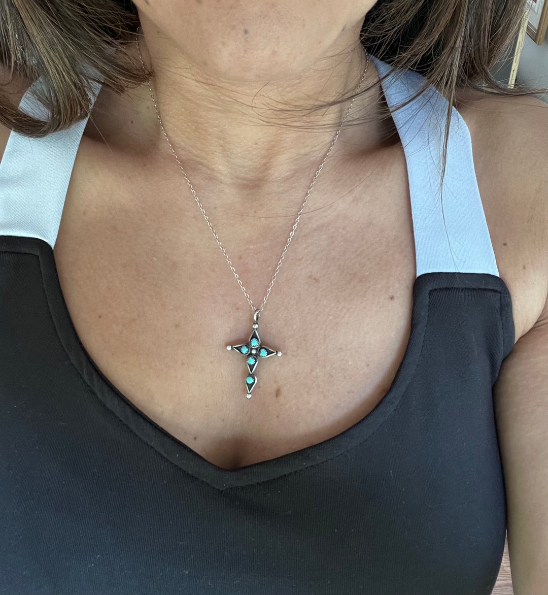 Reversible Handmade Sterling Silver Zuni Cross Necklace Pendant 925 ...