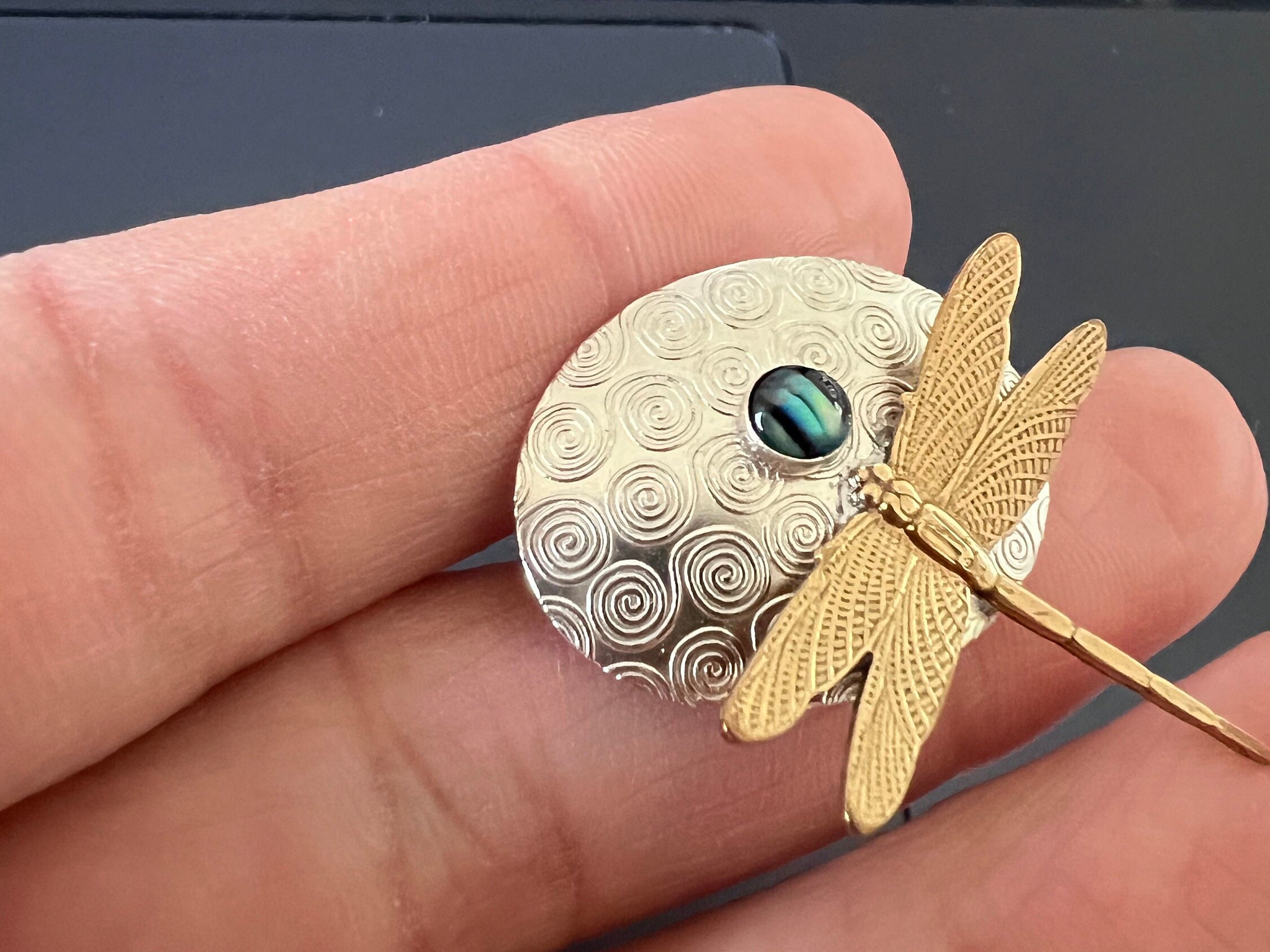 Vintage Silver Jody Coyote Brooch Gold Tone Dragonfly Natural Blue ...