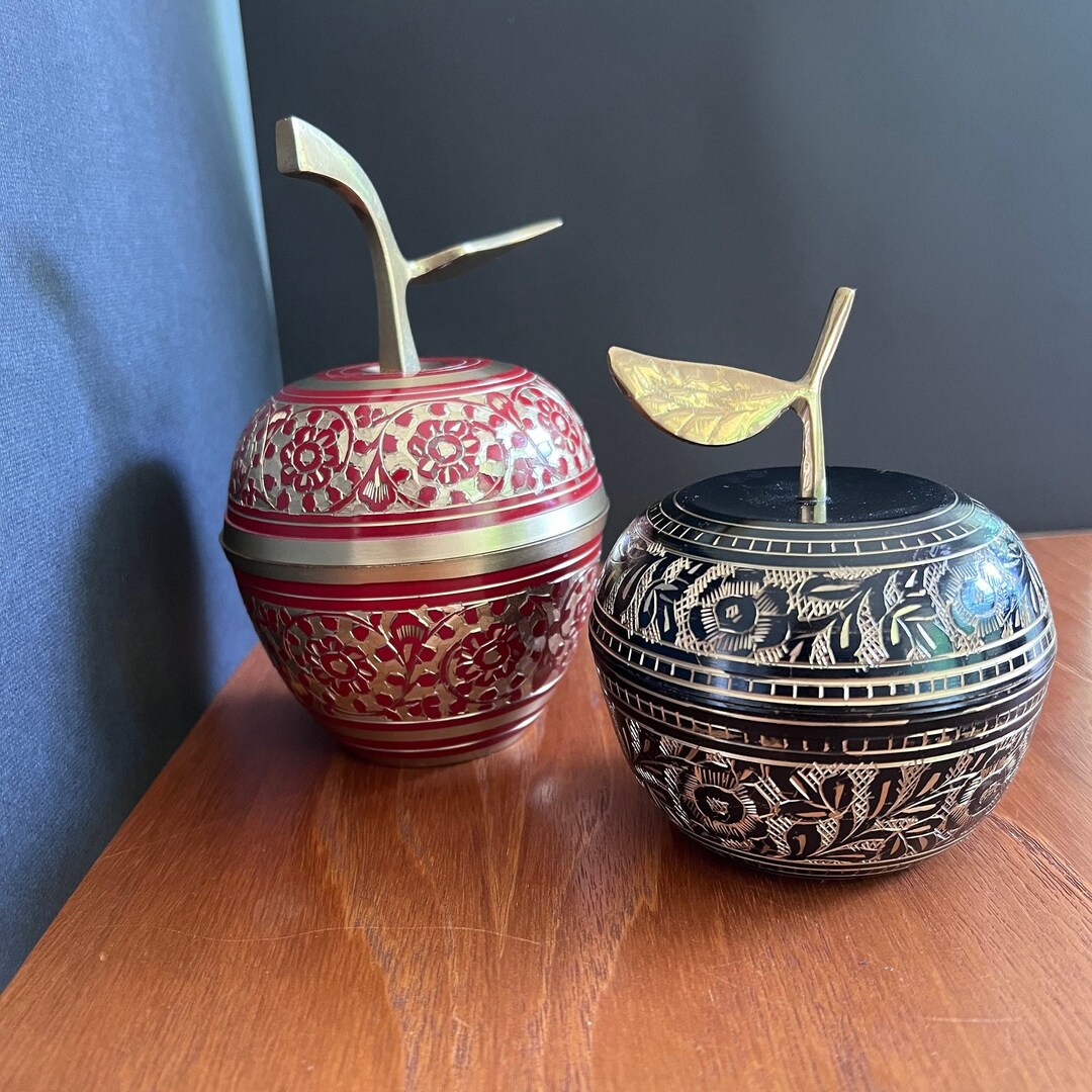 Vintage Brass Etched Apple Made in India Hand Engraved Brass Black ...
