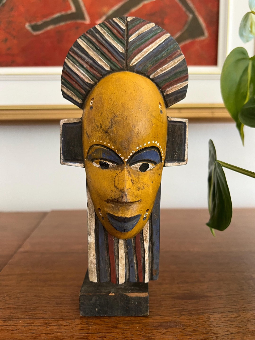 African Hand Carved and Painted Mask Wood Statue Sculpture Room Decor ...