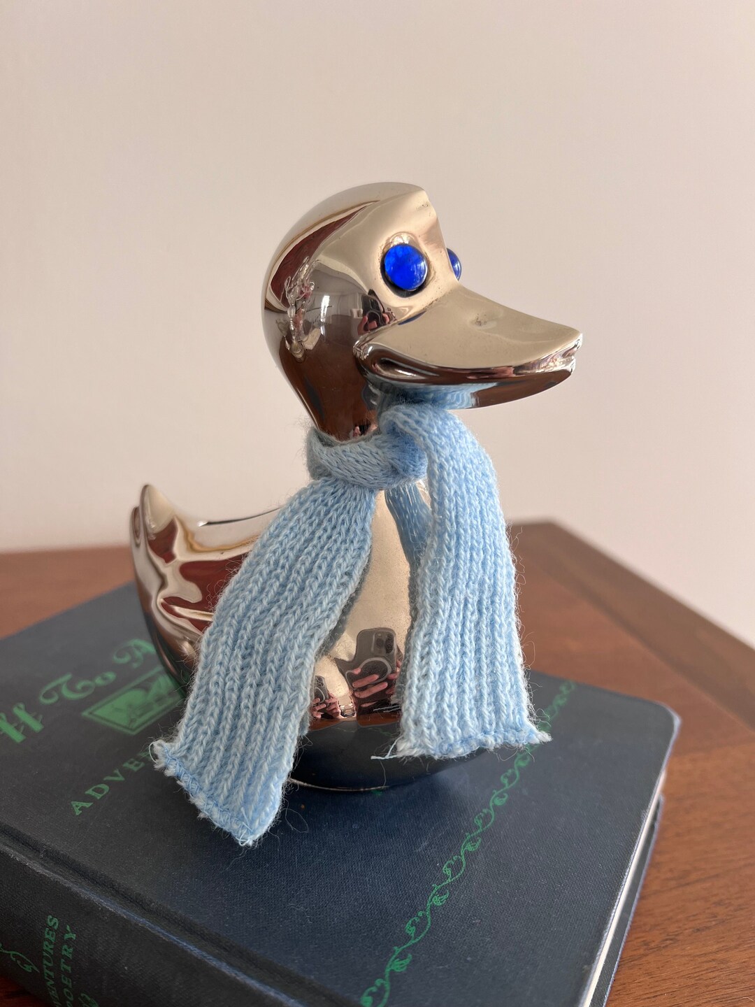 Vintage Duck Bank With Blue Cabochon Stones Eyes Blue Crochet Scarf ...