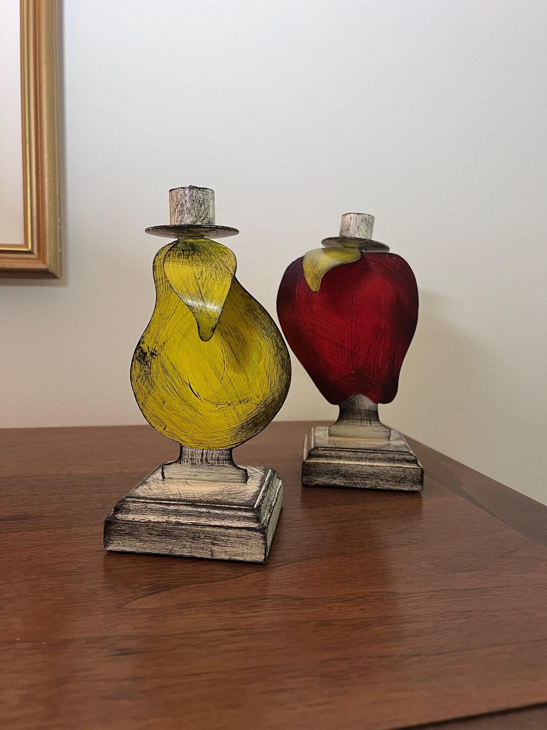 Vintage ACME Fruit Candlestick Set: Apple & Pear Sculptures by Nancy ...