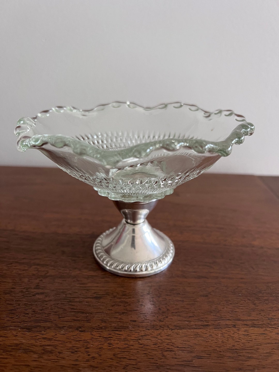 Vintage DUCHIN CREATION Sterling Weighted Glass Pedestal Base Vintage Crystal Glass Bowl Candy ...