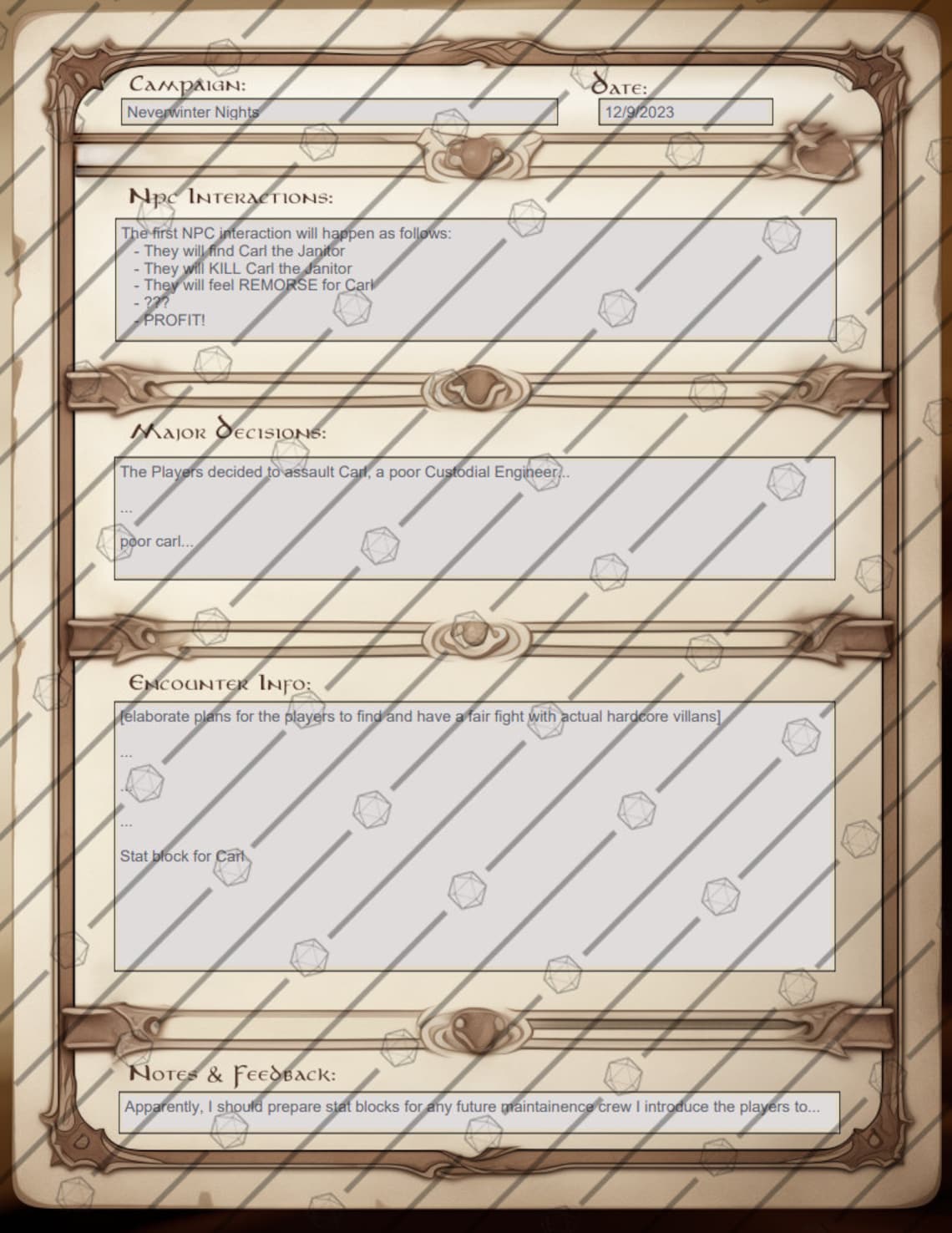 Digital DM Session Notes Editable PDF for Dnd Campaign Notes Sheet ...