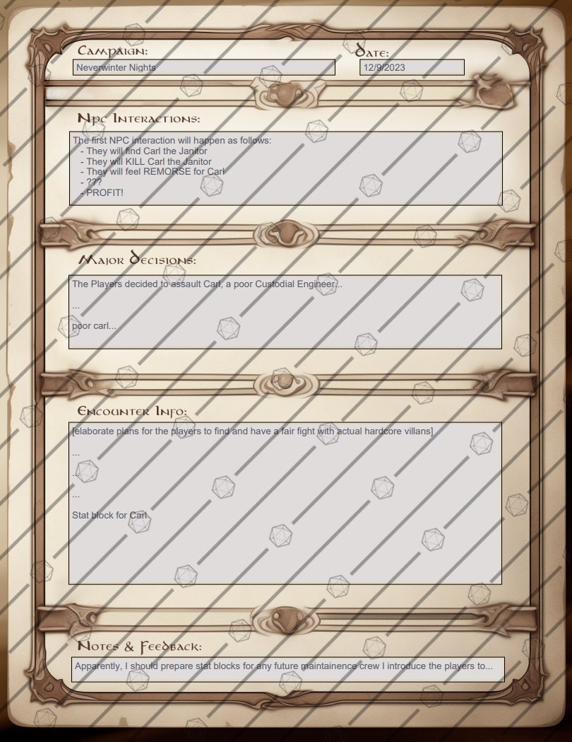 Digital DM Session Notes Editable PDF for Dnd Campaign Notes Sheet ...