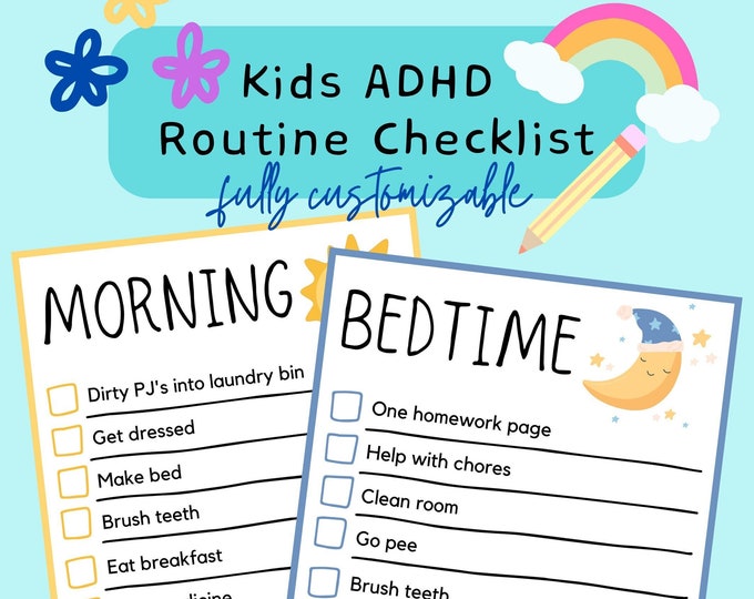 Kids ADHD Checklist - Kids ADHD Routine Checklist - Kids Chore Chart ...
