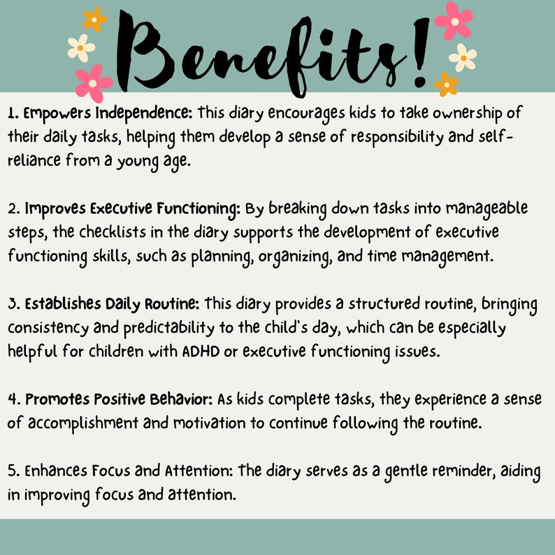 ADHD Diary Kid, ADHD Routine Checklist, Kids Checklist, Self Care Check ...