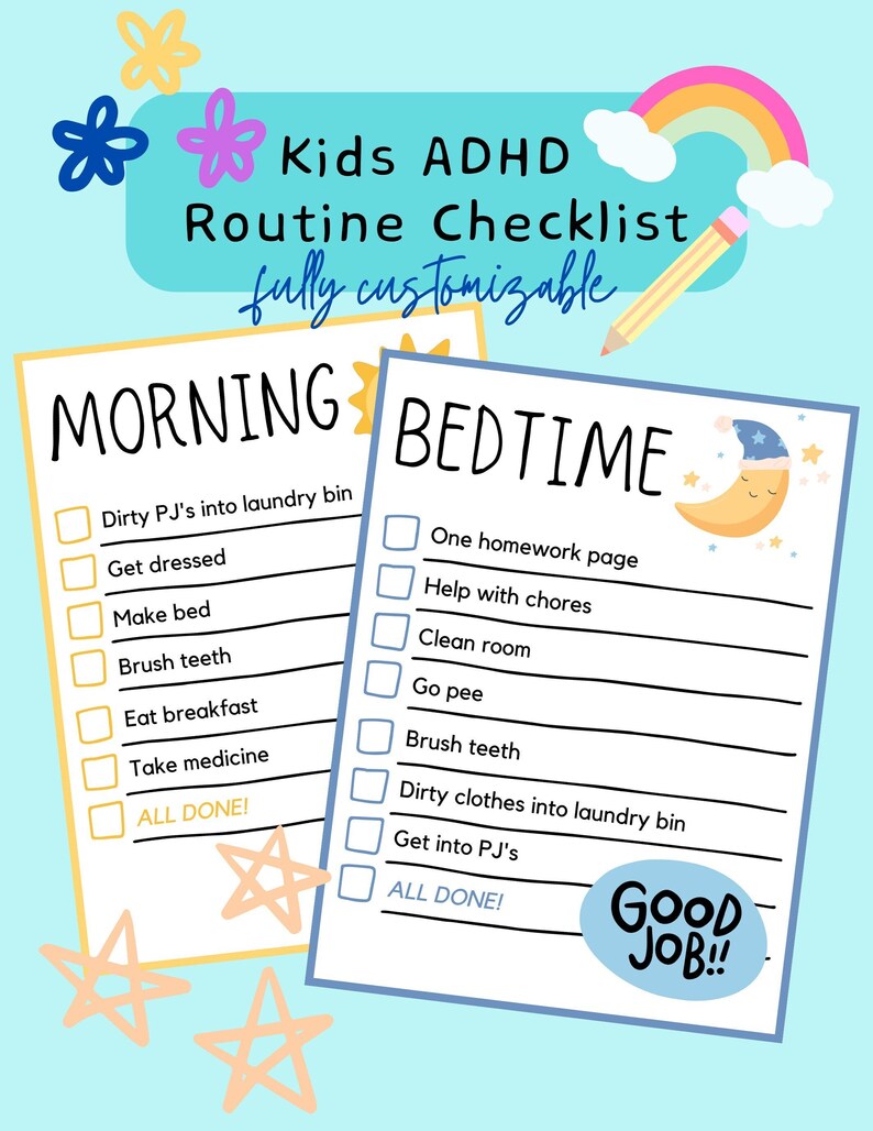 Kids ADHD Checklist - Kids ADHD Routine Checklist - Kids Chore Chart ...