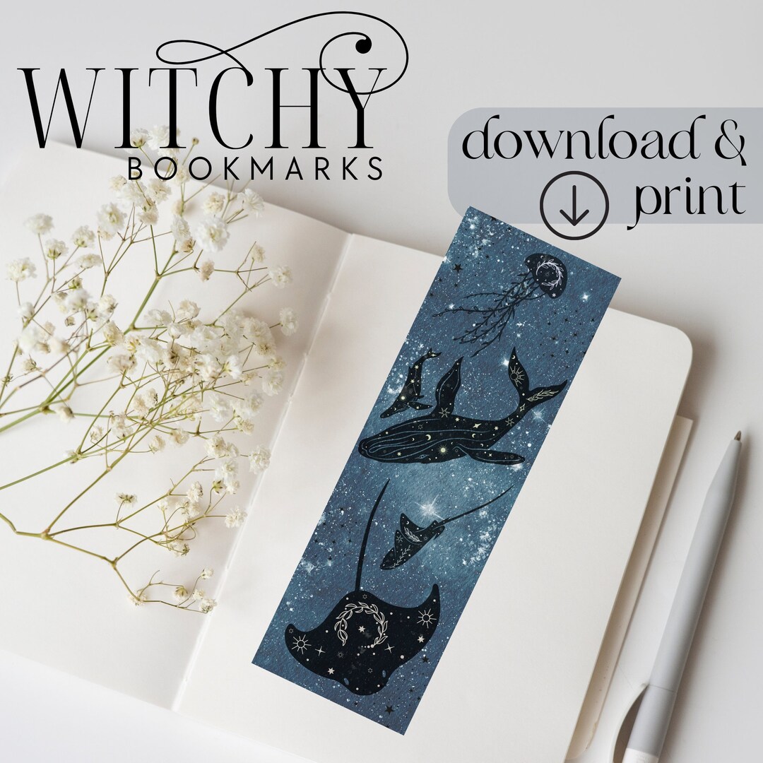 Witchy Bookmark Printable, Book Lover Gift, Witchy Bookish, Whale ...