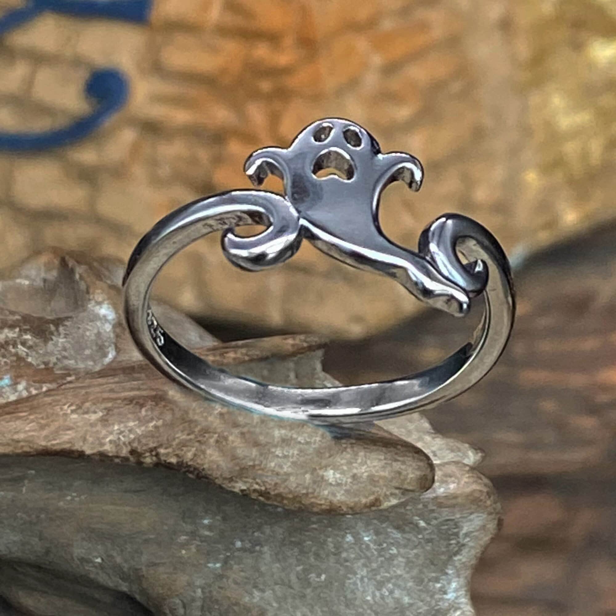 925 Sterling Silver Punk Hiphop Ghost Ring Women Witchcraft Rings ...
