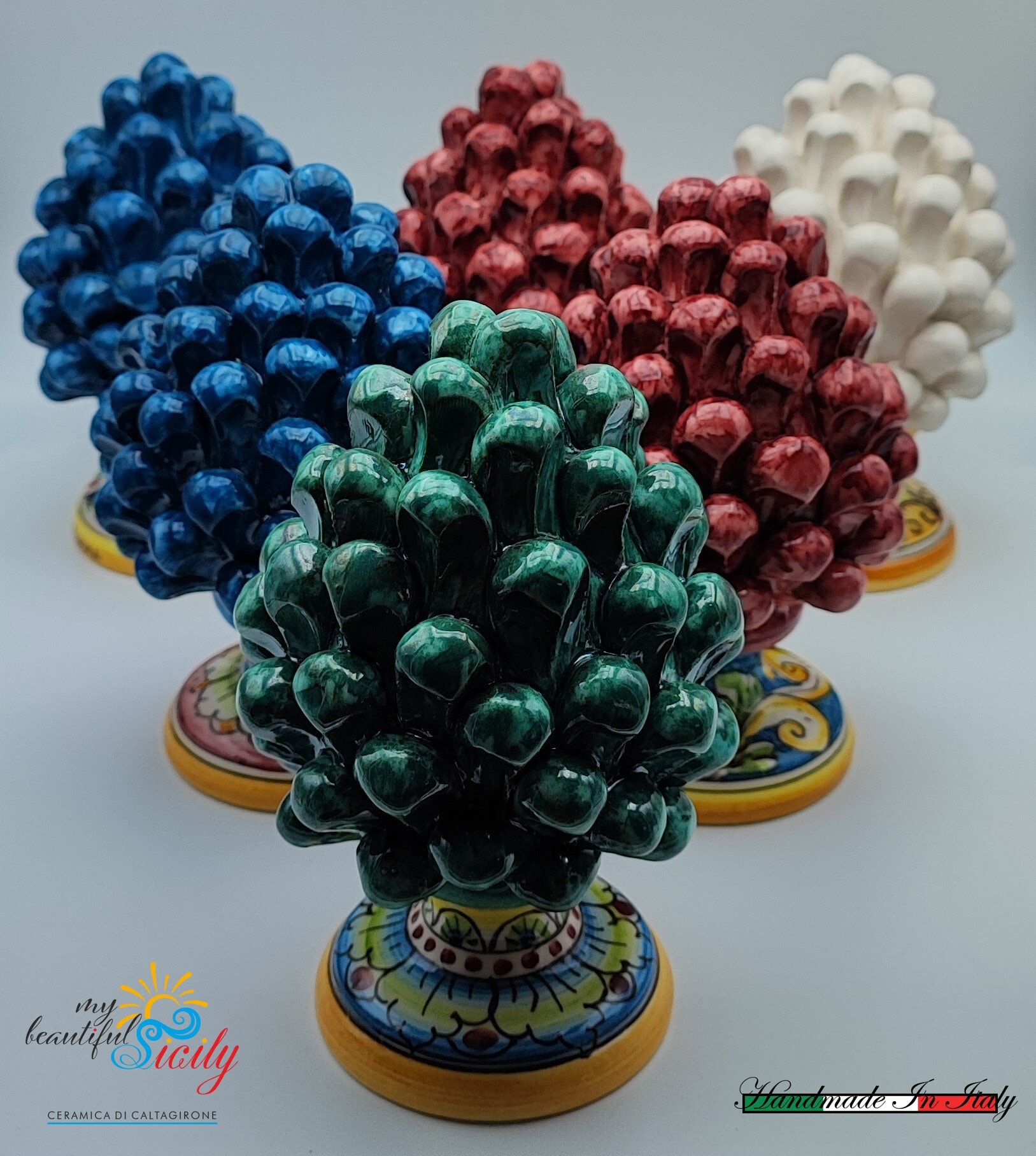 Sicilian Ceramic Pine Cone, Hand Made, With Decorative Base and With ...
