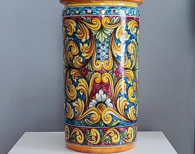 Sicilian Ceramic Umbrella Stand - Unique Mediterranean Handmade Piece ...