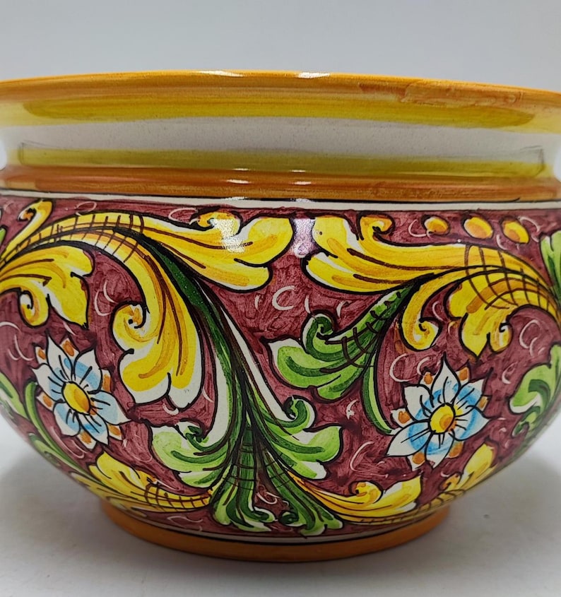 Handmade Caltagirone Pottery Cachepot: Sicilian Majolica Planter (22 ...