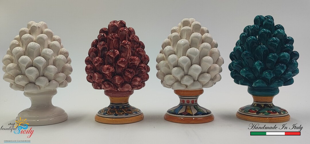 Sicilian Ceramic Pine Cone, Hand Made, With Decorative Base and With ...