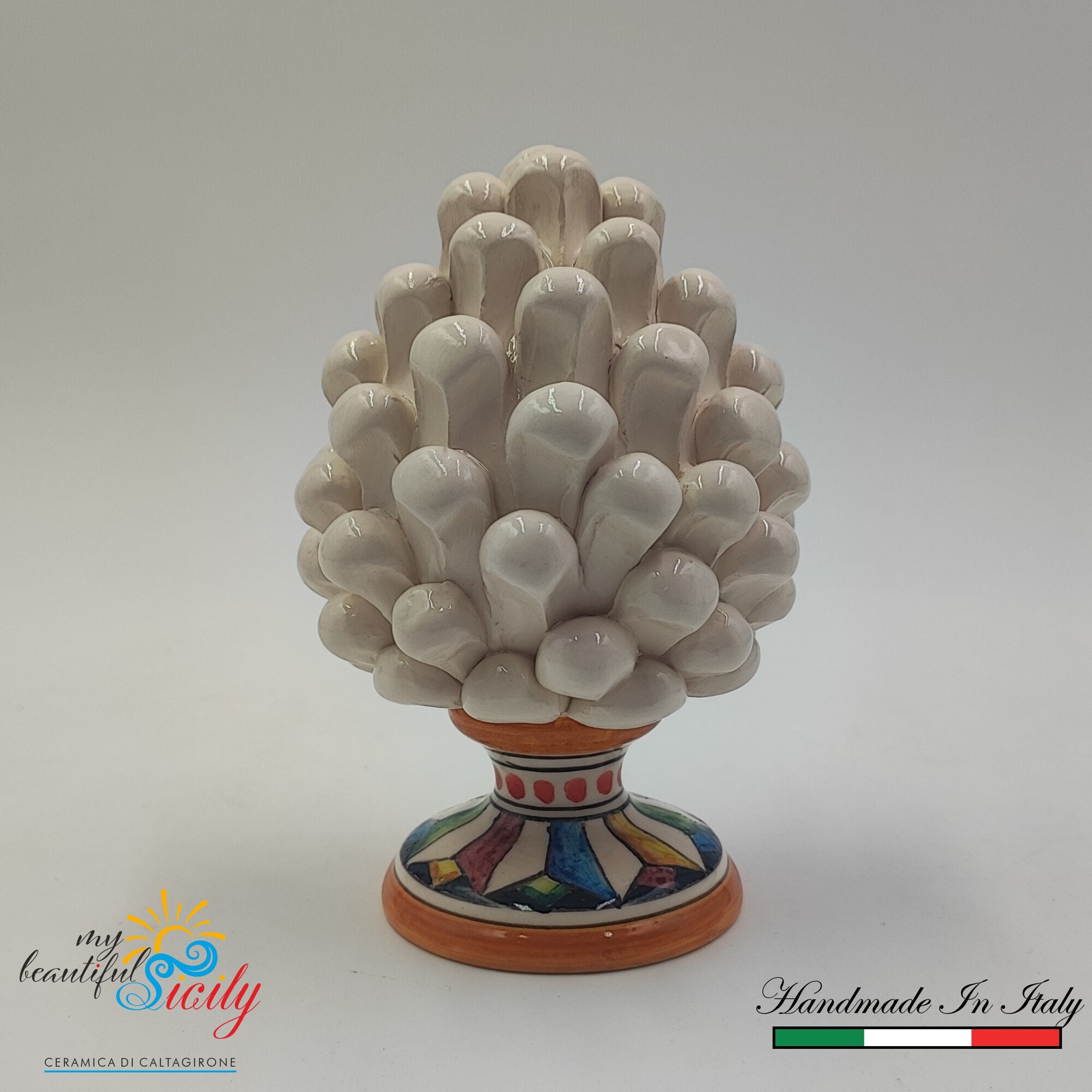 Sicilian Ceramic Pine Cone, Hand Made, With Decorative Base and With ...