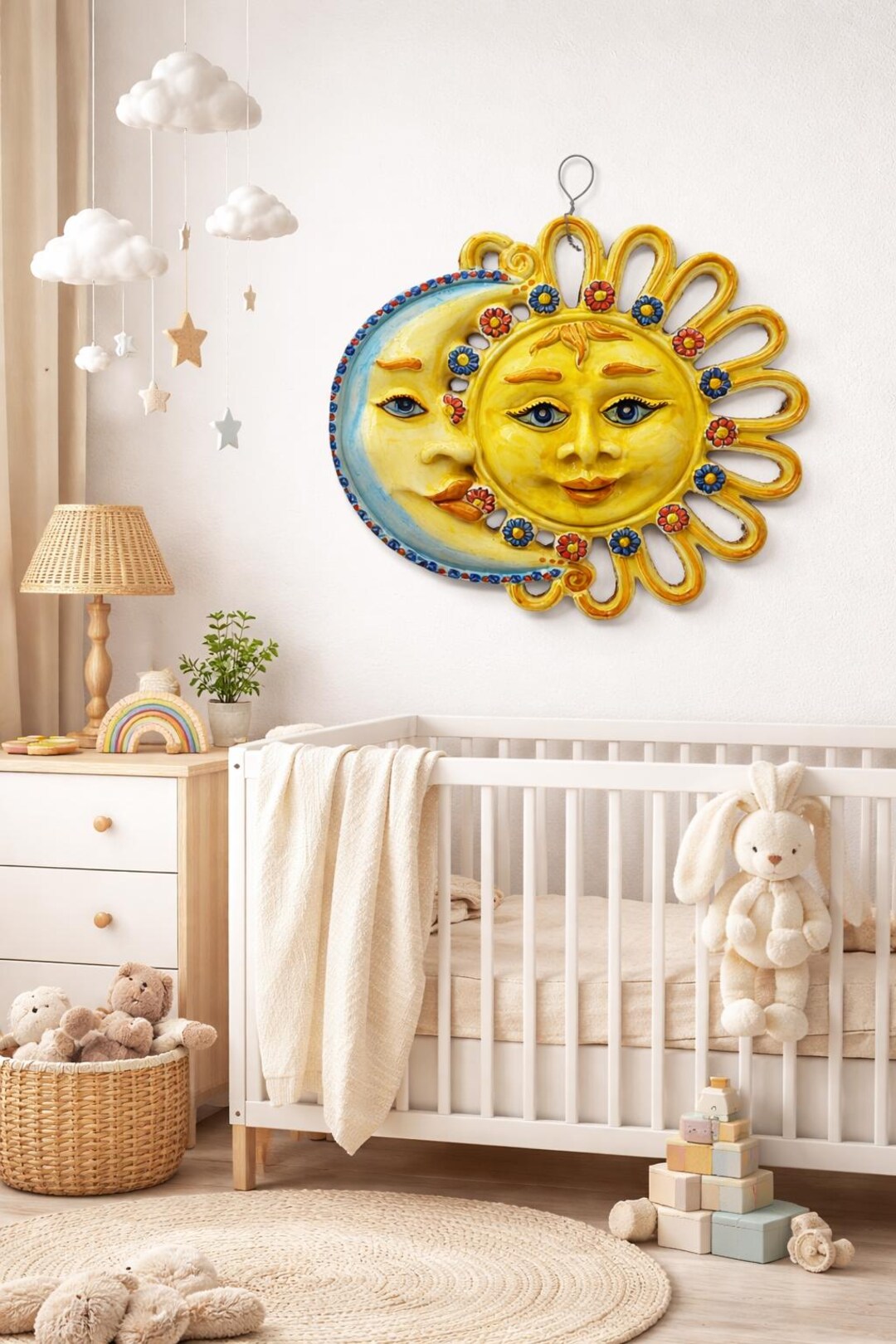 Handmade Sicilian Sun & Moon Wall Decor – Caltagirone Ceramic Applique ...