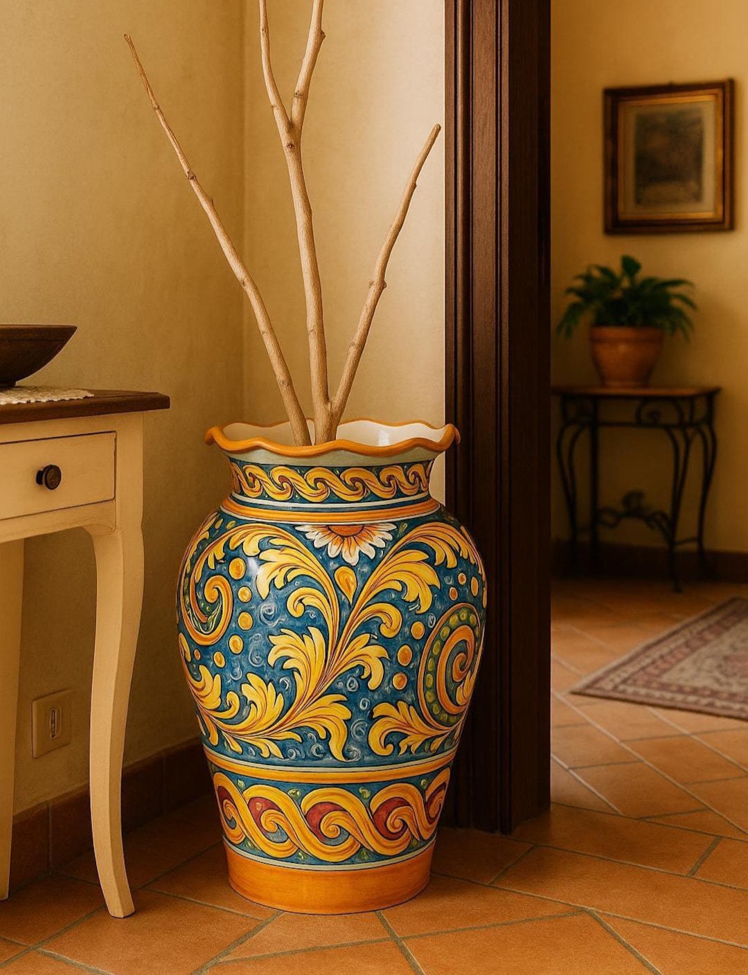 Sicilian Ceramic Umbrella Stand - Unique Mediterranean Handmade Piece ...