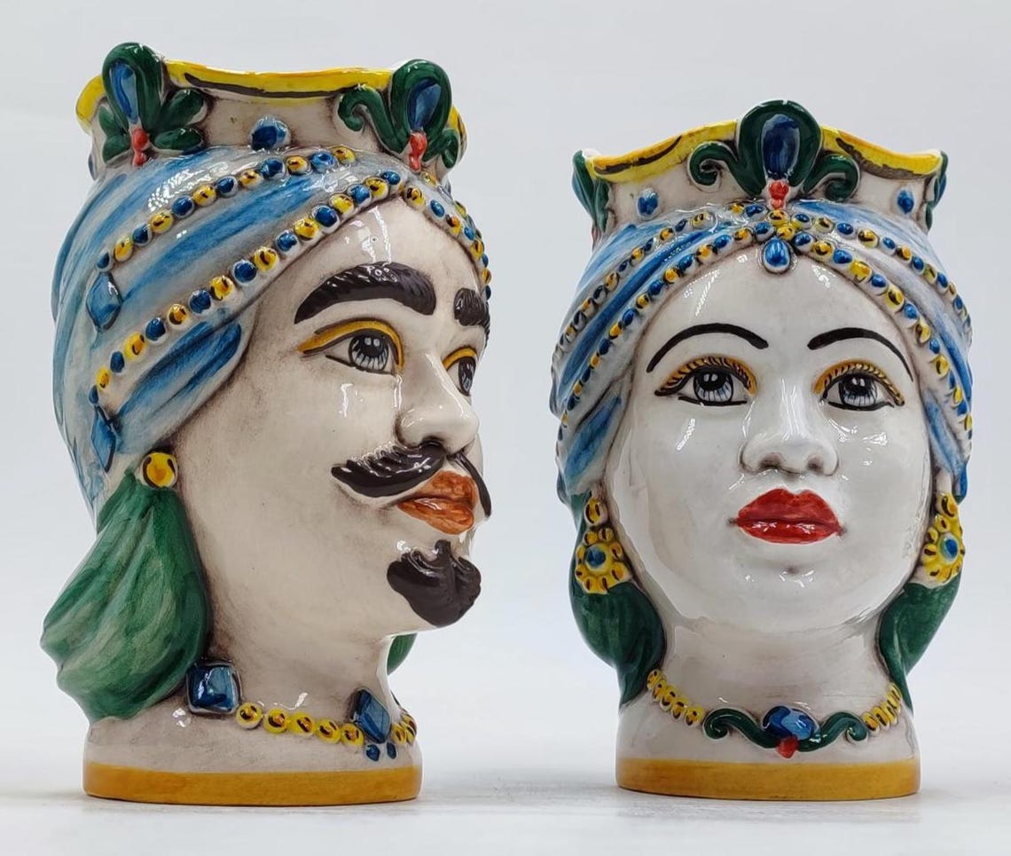 Ceramica Di Caltagirone Sicilian Moorish Heads - Handcrafted ...