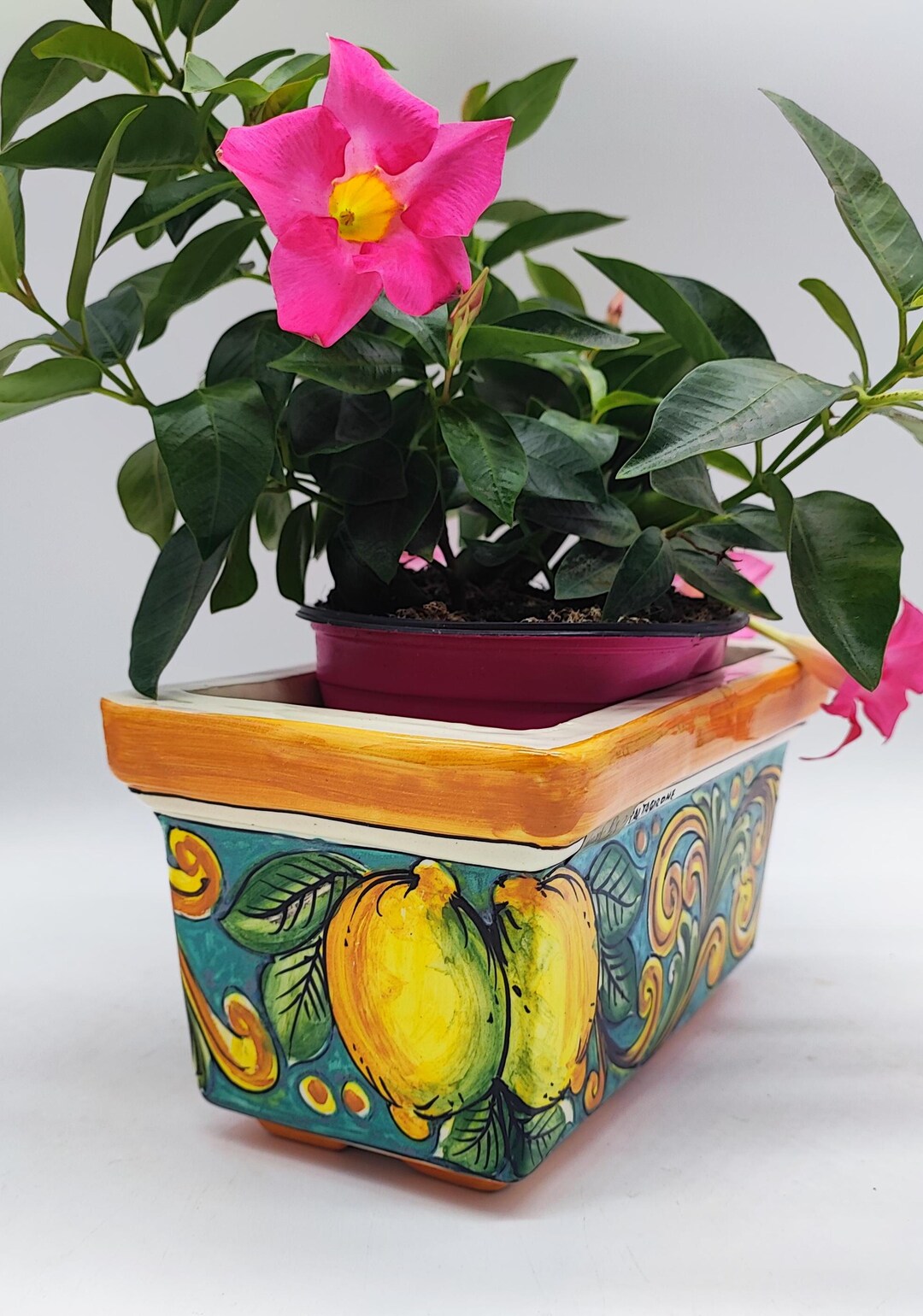 Colorful Rectangular Planter From Caltagirone - 23cm - Vibrant Ceramic ...