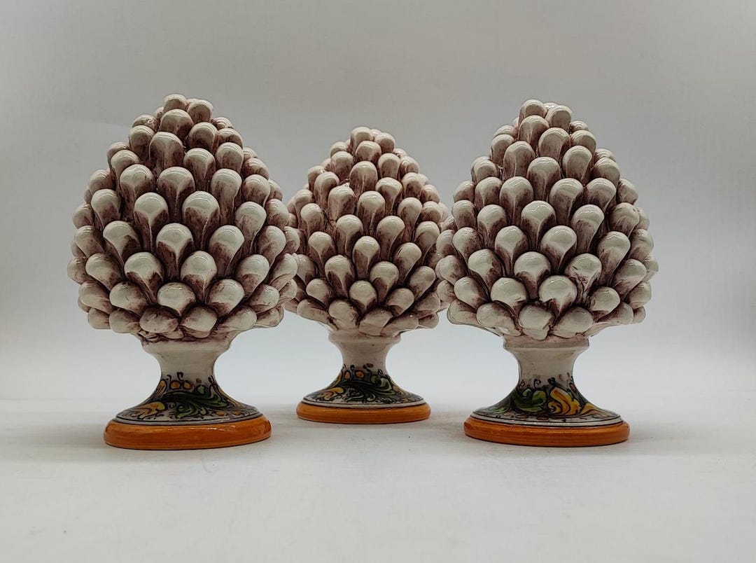 Sicilian Ceramic Pine Cone, Hand Made With Decorative Base 20cm - Etsy