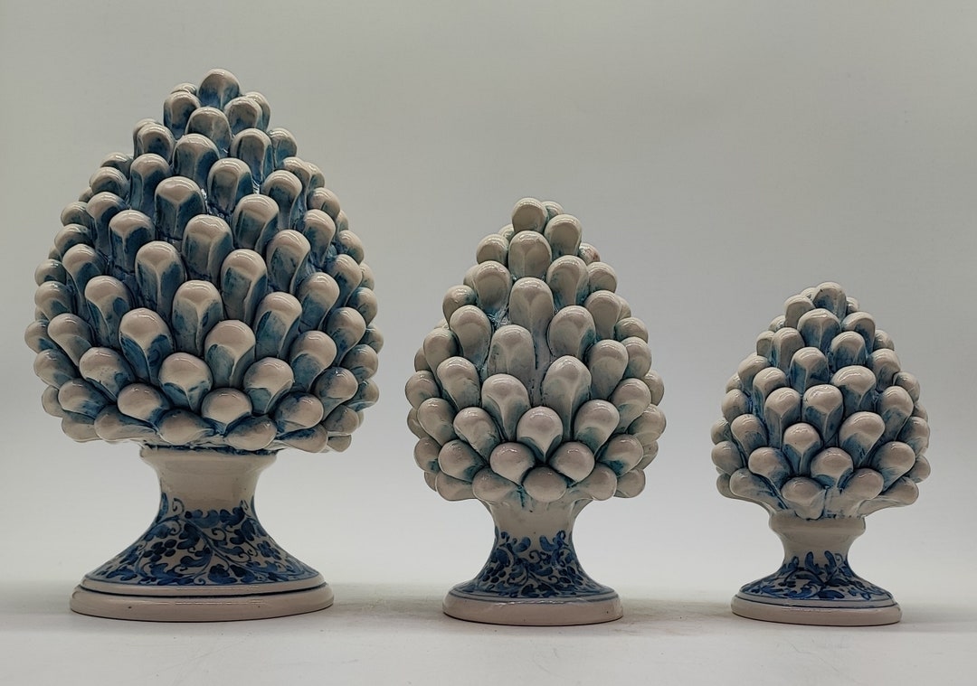 Sicilian Ceramic Pine Cone, Hand Made With Decorative Base 20cm - Etsy
