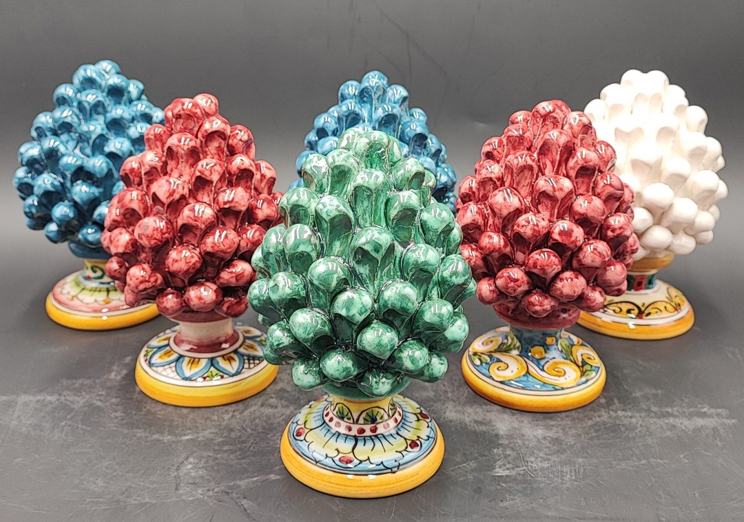 Sicilian Ceramic Pine Cone, Hand Made, With Decorative Base and With ...