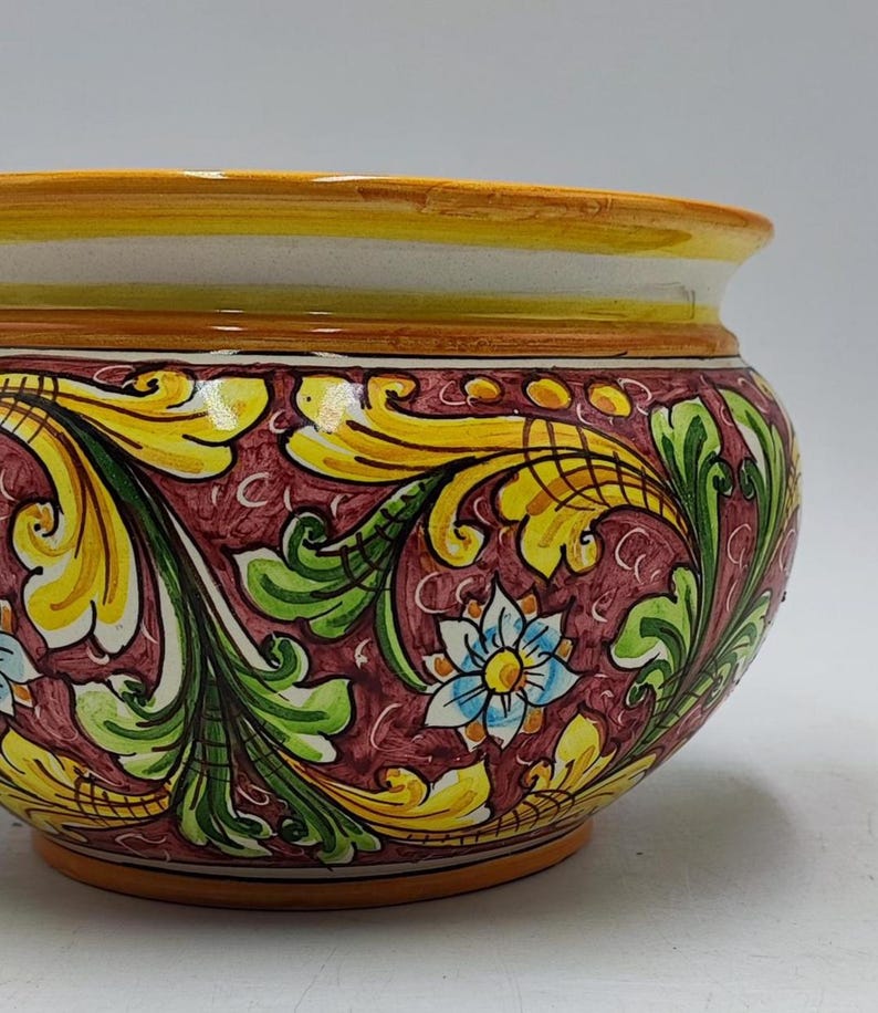Handmade Caltagirone Pottery Cachepot: Sicilian Majolica Planter (22 ...