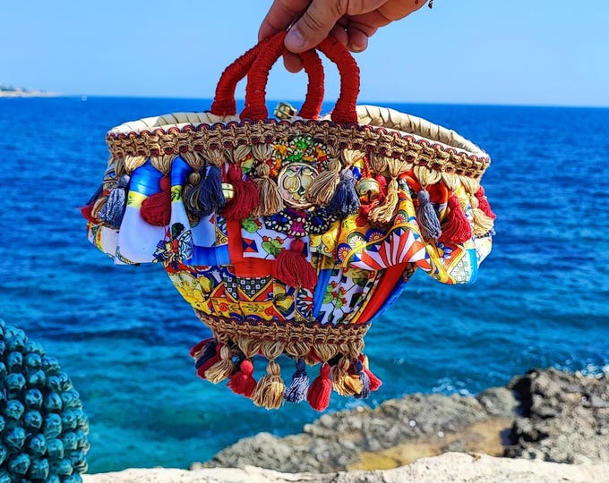 Sicilian Mini Coffa Bag - Handcrafted With Tassels & Traditional Motifs ...