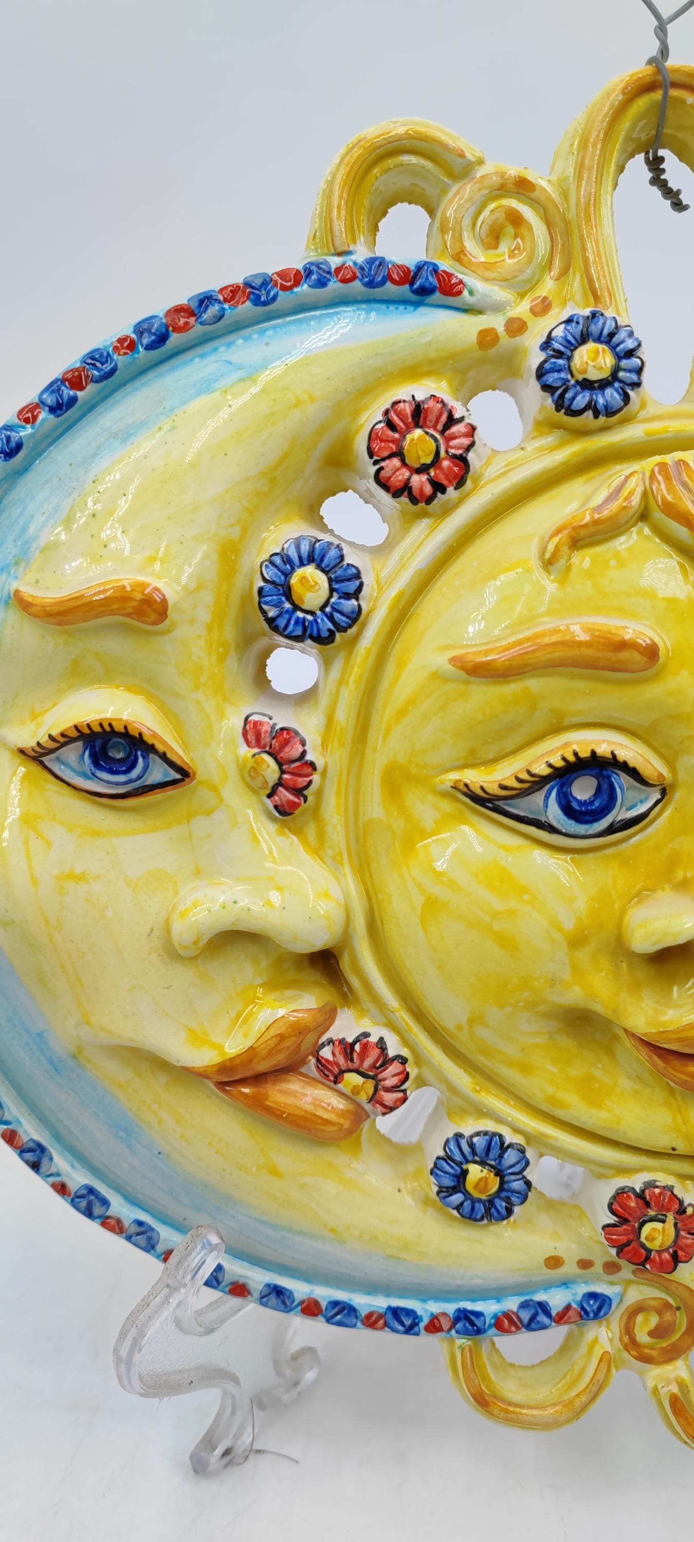 Handmade Sicilian Sun & Moon Wall Decor – Caltagirone Ceramic Applique ...