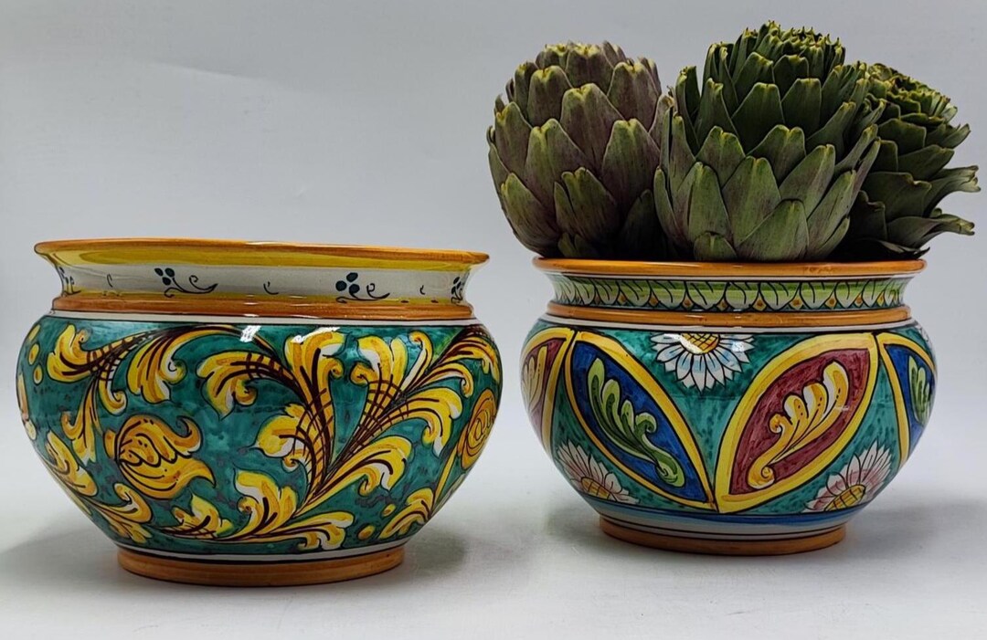 Handmade Round Ceramic Cachepot From Ceramica Di Caltagirone – 22.5cm X ...