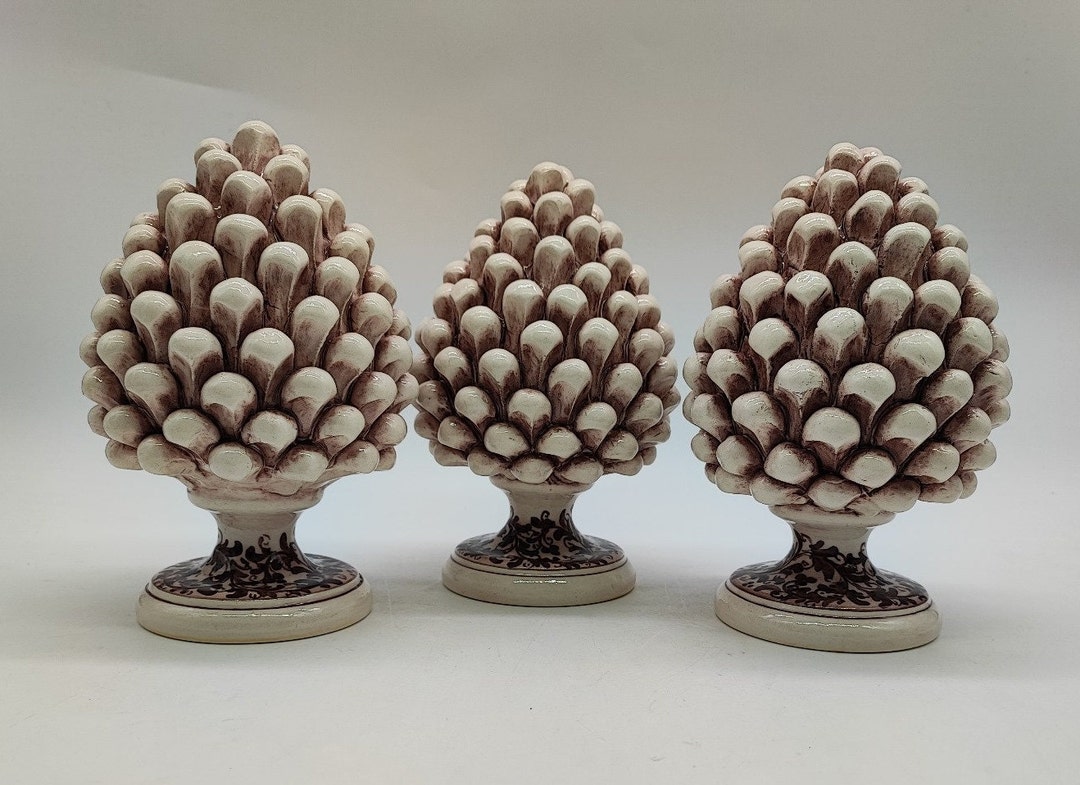 Sicilian Ceramic Pine Cone, Hand Made With Decorative Base 20cm - Etsy