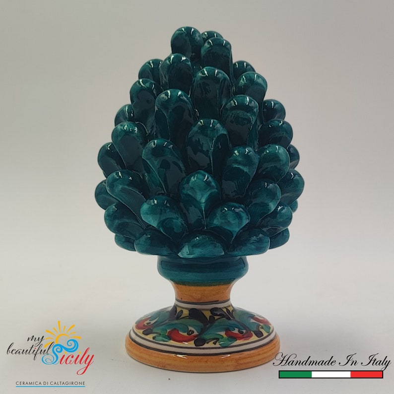 Sicilian Ceramic Pine Cone, Hand Made, With Decorative Base and With ...