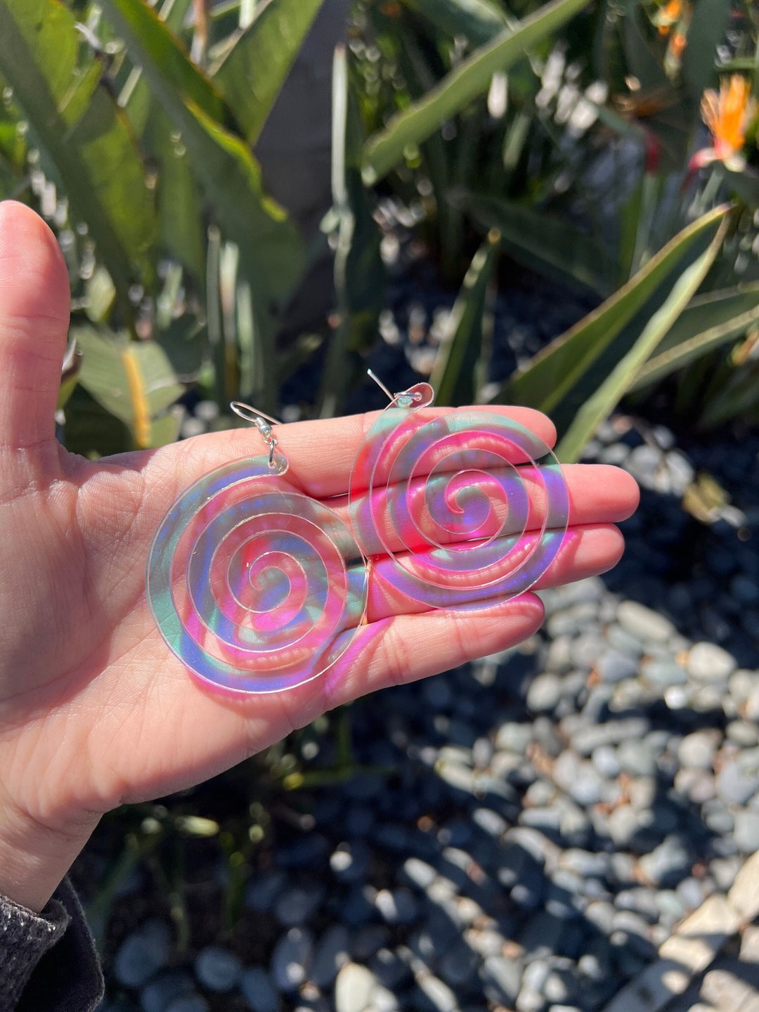 Swirl Spiral Earrings Iridescent Jewelry Disco Earrings Hypnotic ...