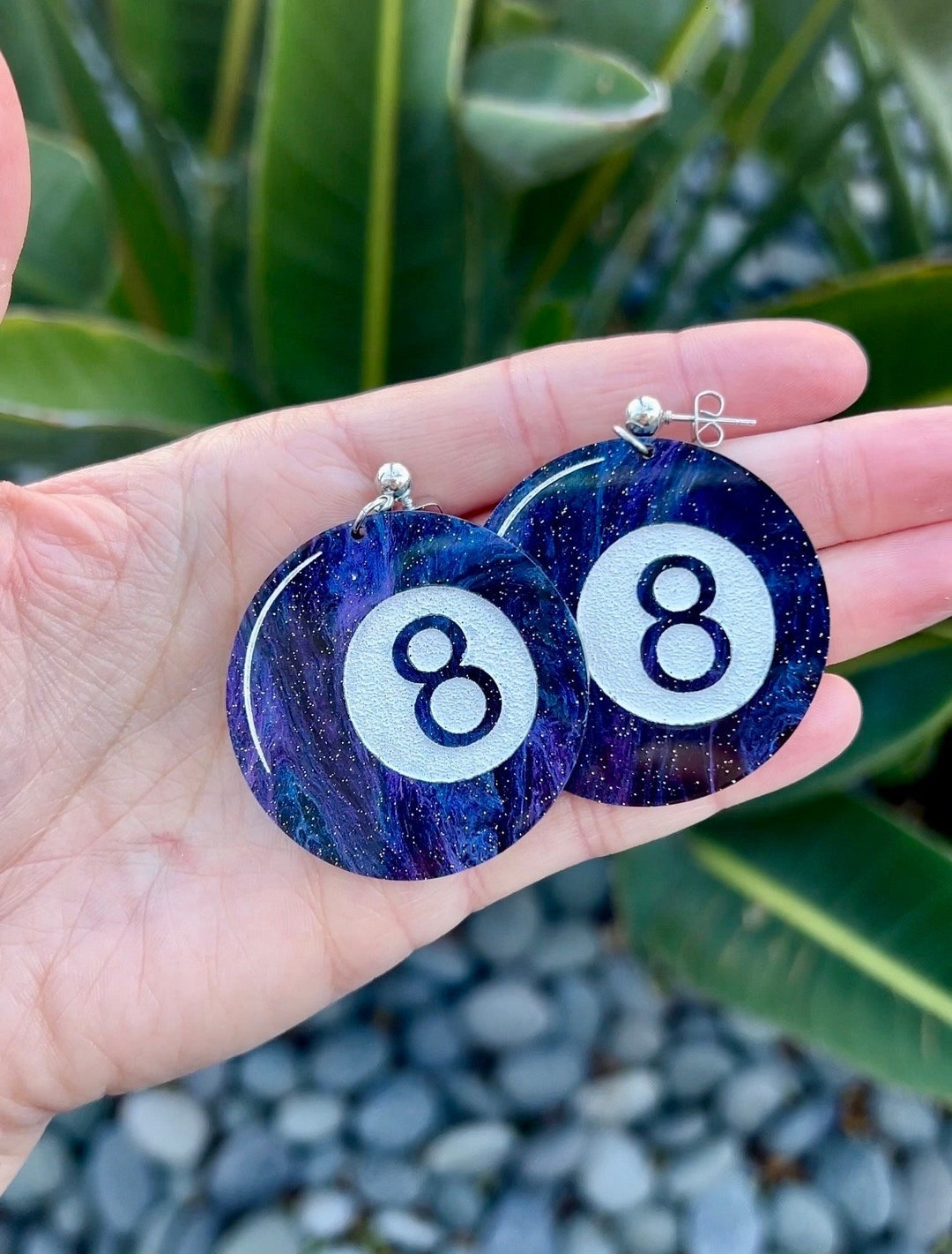 8 Ball Earrings Pool Ball Jewelry Glitter Fun Statement Earrings Black ...