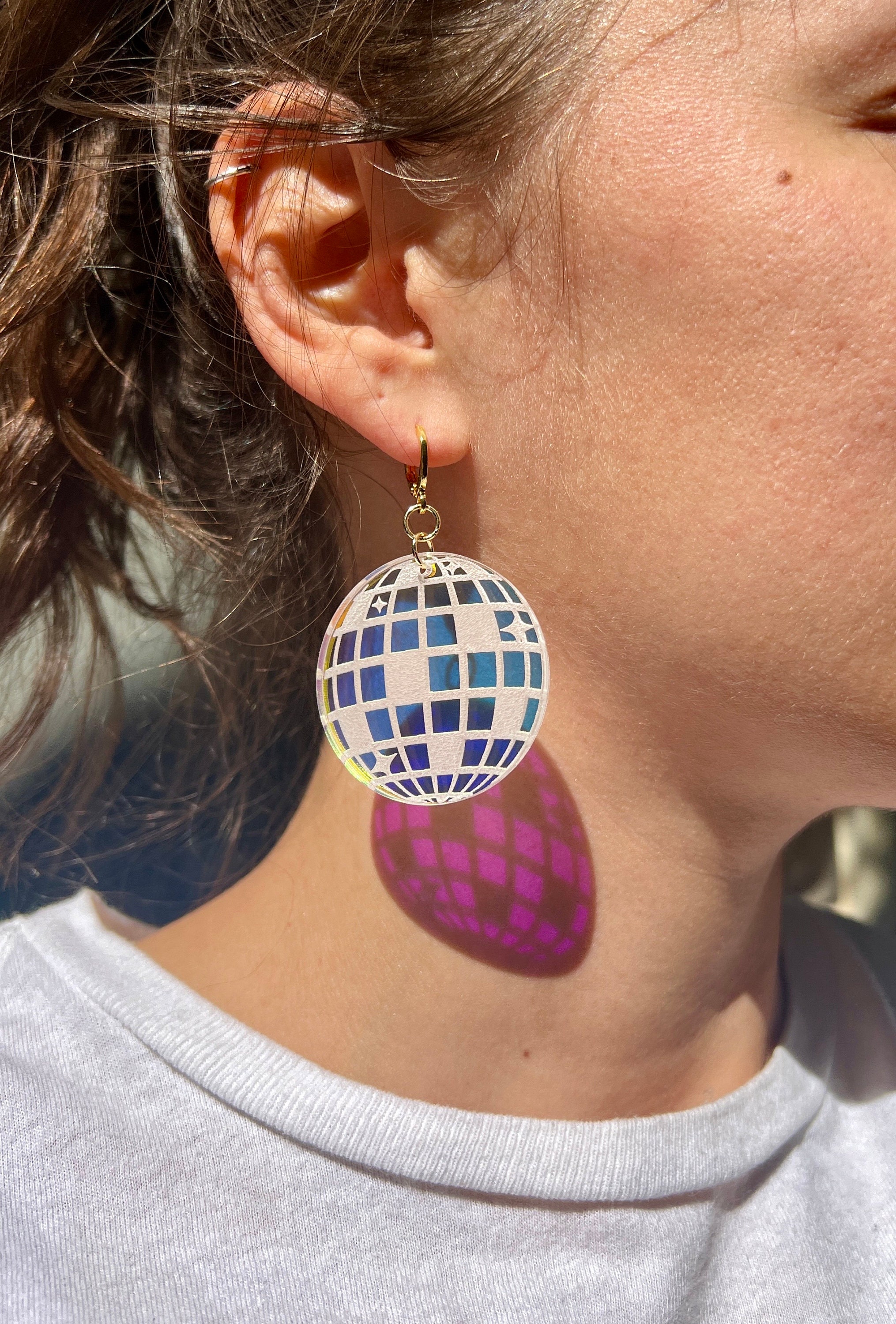 Disco Ball Earrings Music Festival Earrings Iridescent Jewelry Disco ...