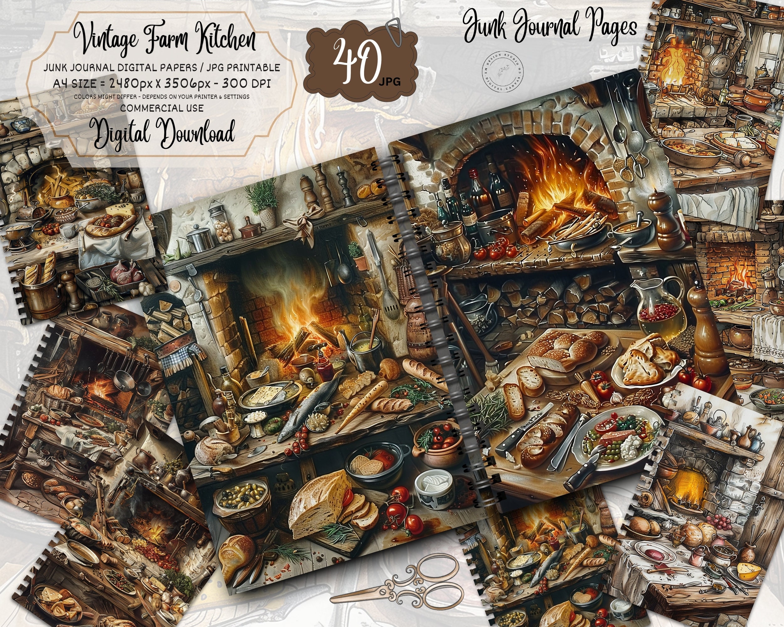 Vintage Cooking Junk Journal Pages, Digital Scrapbook Paper Kit ...