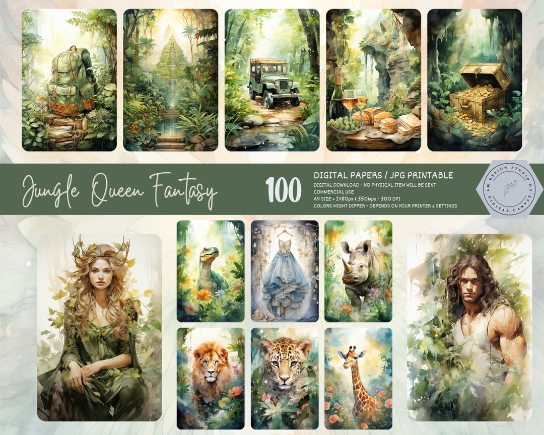 JUNGLE QUEEN Junk Journal Kit, Jungle Forest Digital Paper Scrapbooking ...