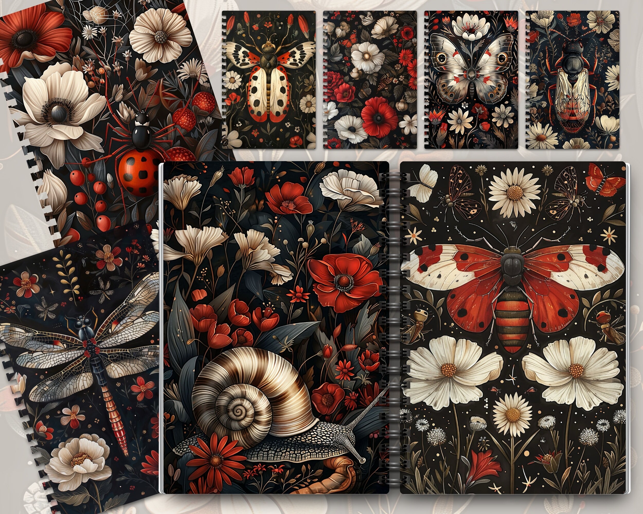 Dark GARDEN INSECTS Junk Journal Pages, Digital Scrapbook Paper Kit ...