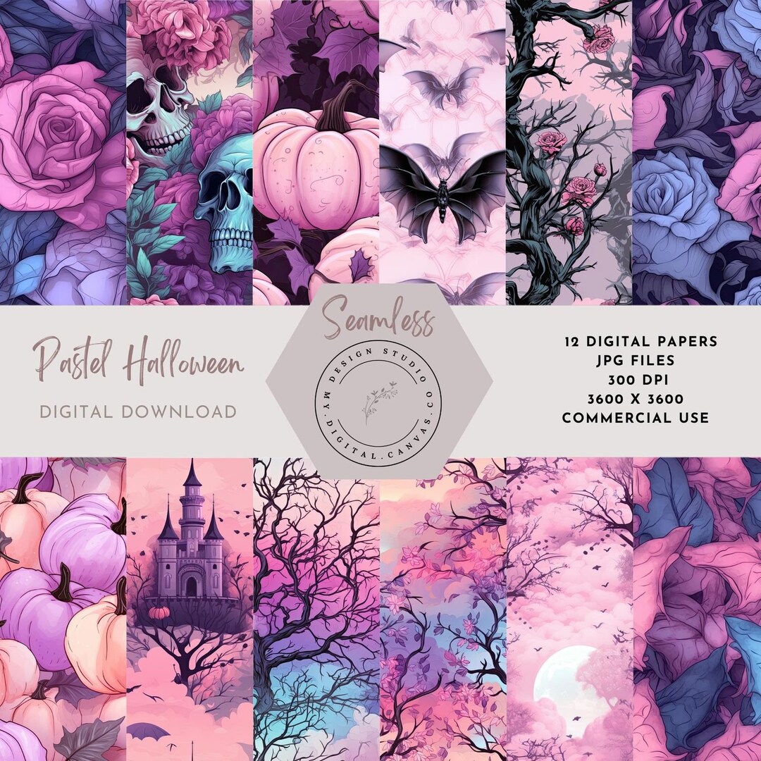 Pastel Halloween Digital Paper, Seamless Goth PNG Designs (digital ...