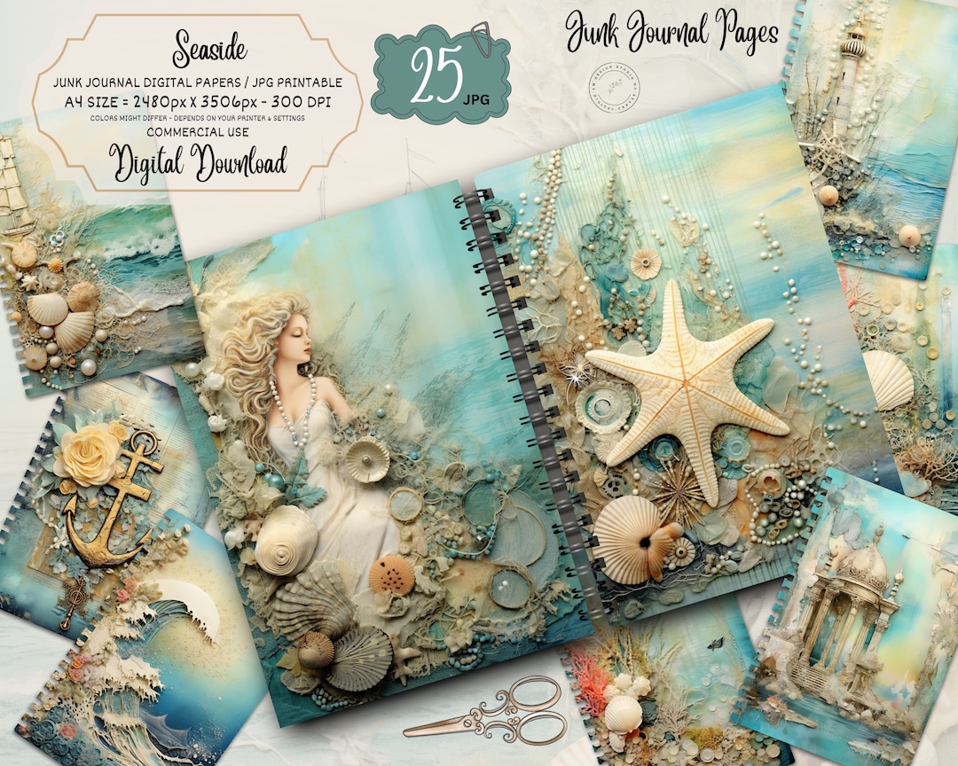 Coastal Junk Journal Pages: Seaside Scrapbook Paper (digital Download ...