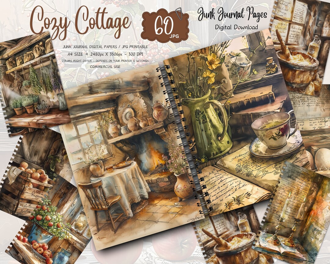 Cozy Cottage Junk Journal Pages, Digital Cottagecore Scrapbook Paper ...
