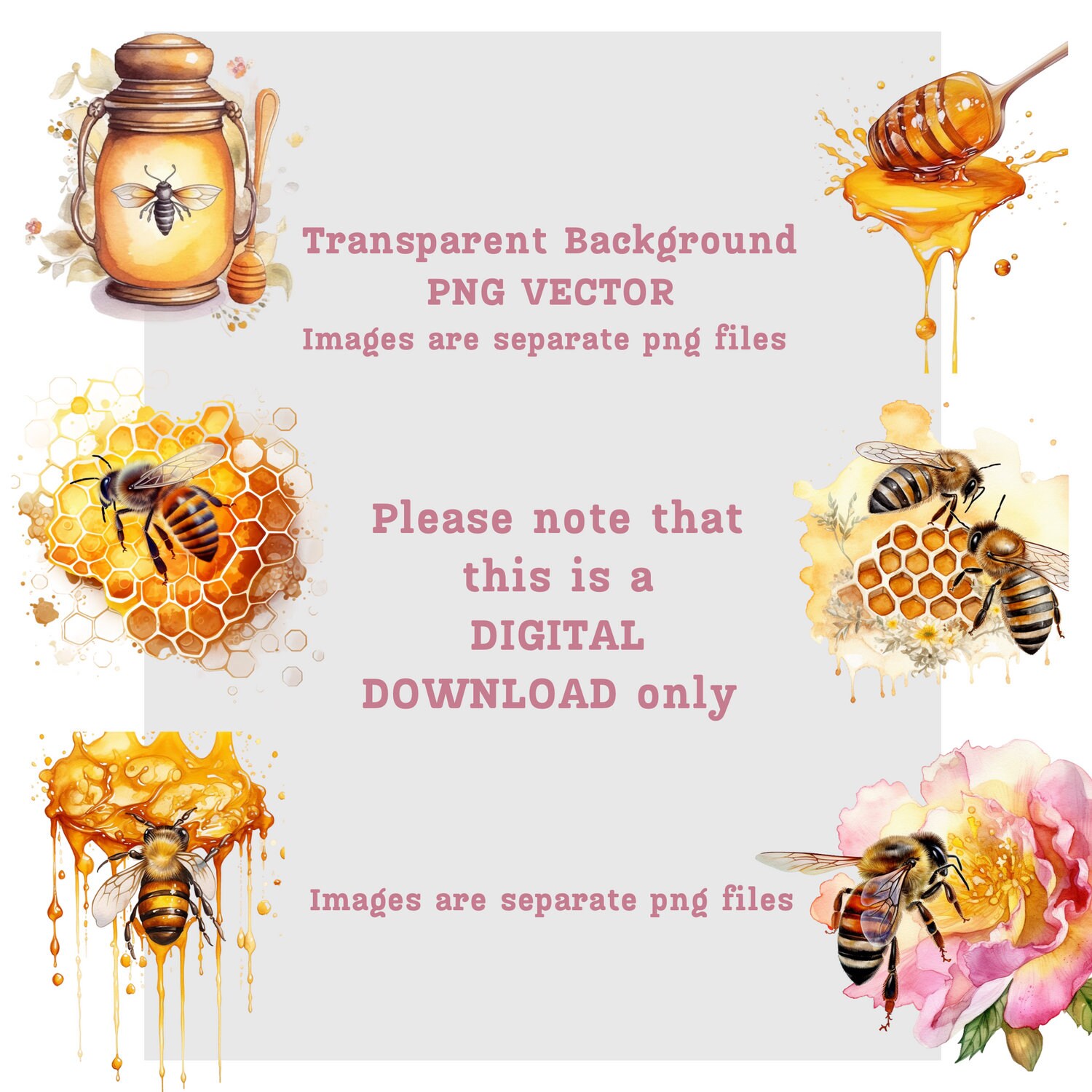 Watercolor Honey Bee Clipart, Spring Garden Bee and Honey Drips Clip ...