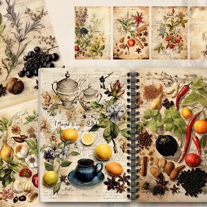 Herbs & Spices Junk Journal Pages, Digital Botanic Scrapbook Paper Kit ...