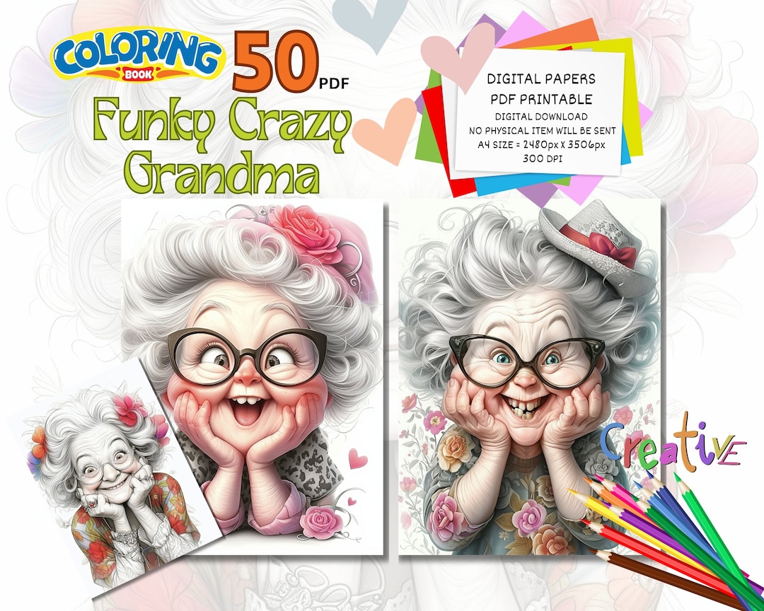 CRAZY GRANDMA, 50 Coloring Pages, Coloring Book for Adults and Kids ...
