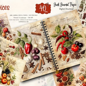 Herbs & Spices Junk Journal Pages, Digital Botanic Scrapbook Paper Kit ...