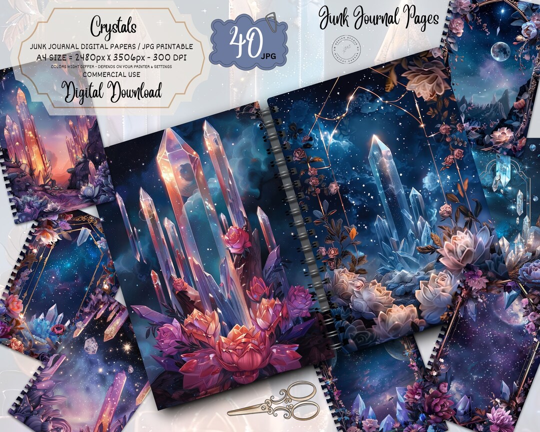 Crystal Junk Journal Pages, Mystic Crystals Junk Journal Pages, Digital ...